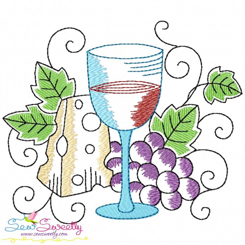 Grapevine And Wine Glasses Embroidery Design Bundle