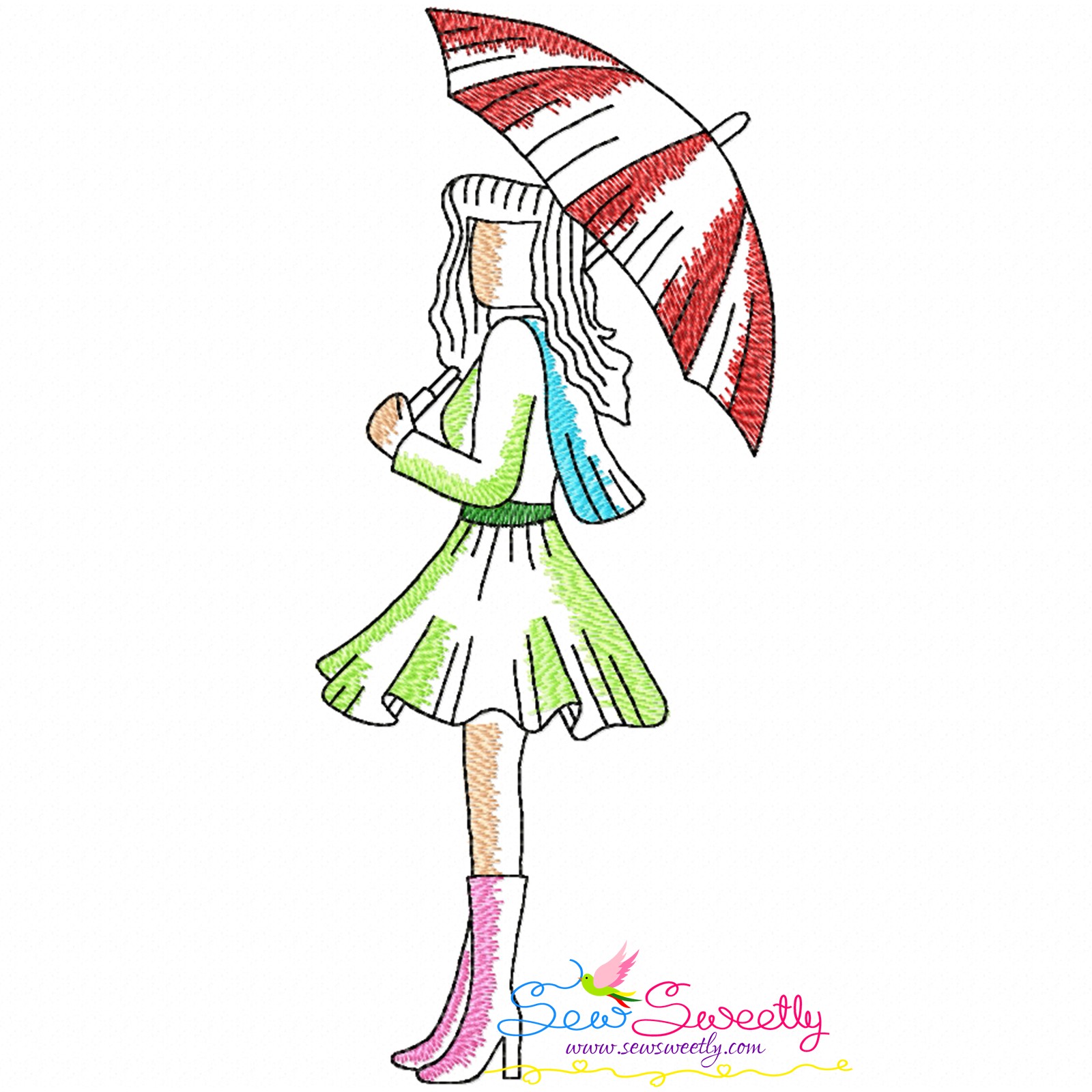Little Girl With Umbrella Drawing