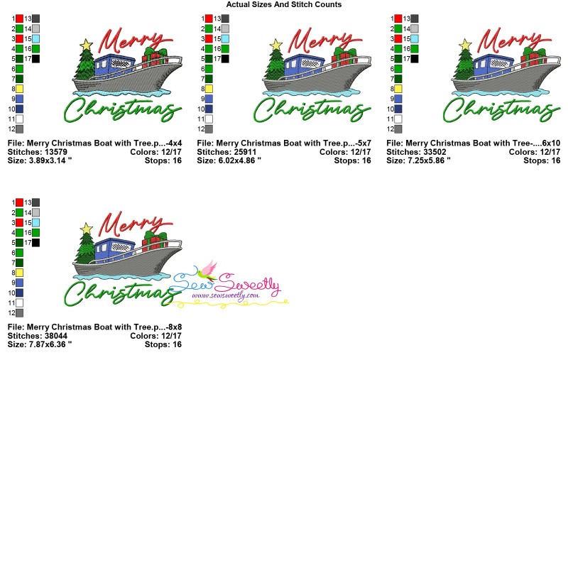 Embroidery Design - Merry Christmas Boat with Tree
