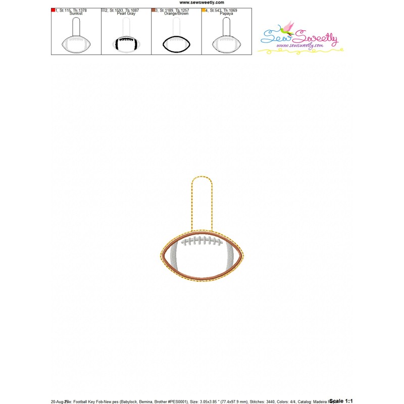 Football Key Fob In The Hoop Embroidery Design Pattern