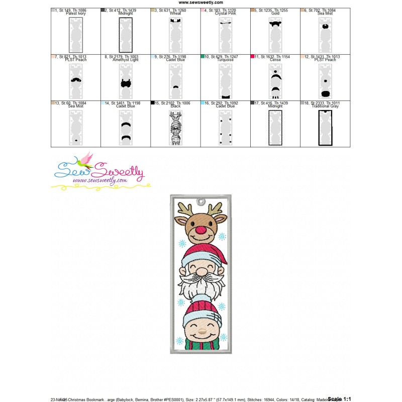 Christmas Bookmark Santa Trio ITH Embroidery Design