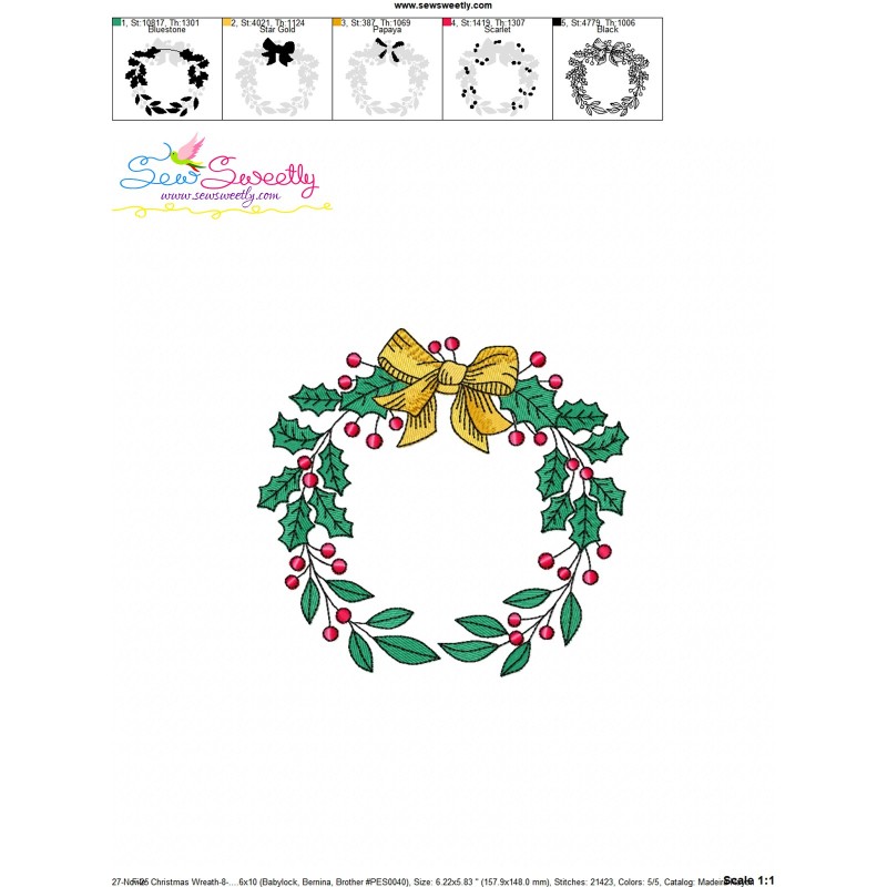 Christmas Wreath-8 Machine Embroidery Design