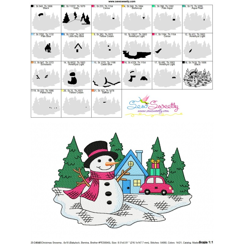 Christmas Snowman Winter Scene-2 Embroidery Design