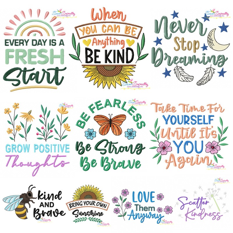 Motivational Quotes Machine Embroidery Design Bundle