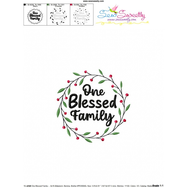 One Blessed Family Lettering Embroidery Design