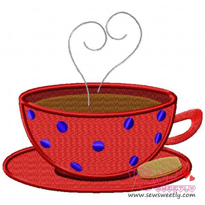 Red Tea Cup Embroidery Design Pattern