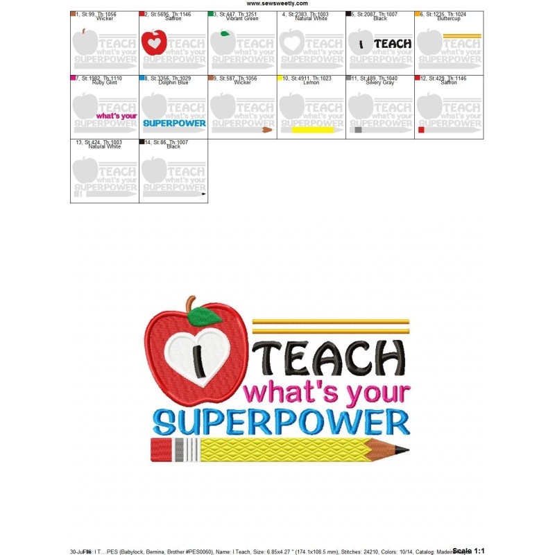 I Teach What's Your Super Power Embroidery Design Pattern