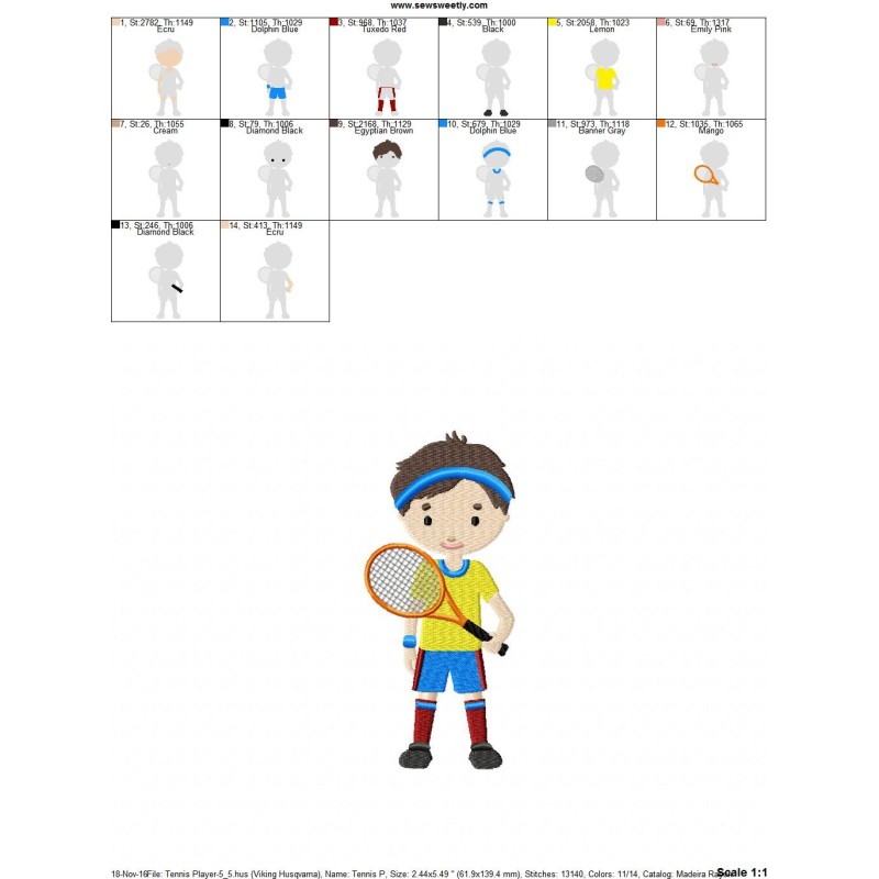Tennis Player Embroidery Design Pattern