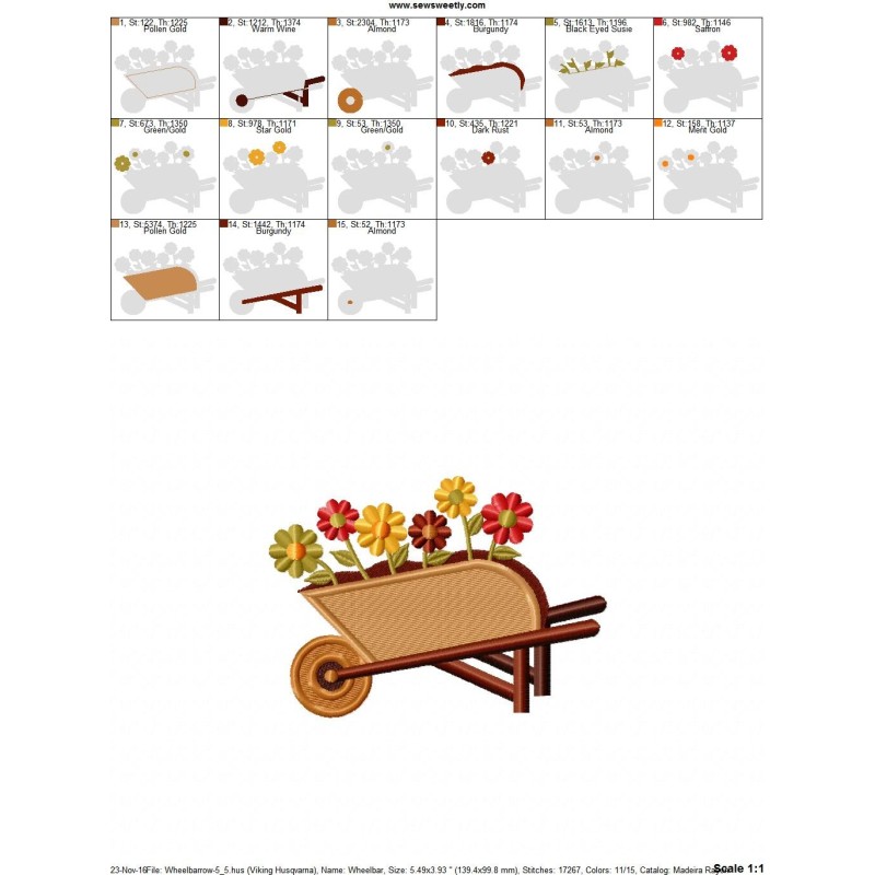 Wheelbarrow Embroidery Design Pattern