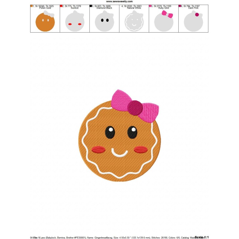 Gingerbread Face Girl Embroidery Design Pattern