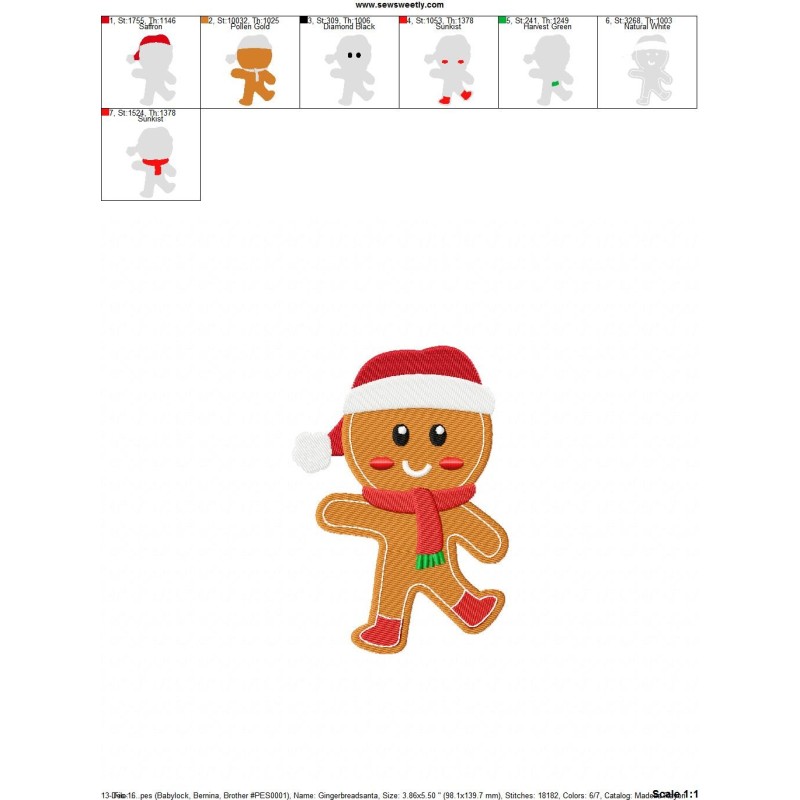 Gingerbread Santa Hat Embroidery Design Pattern