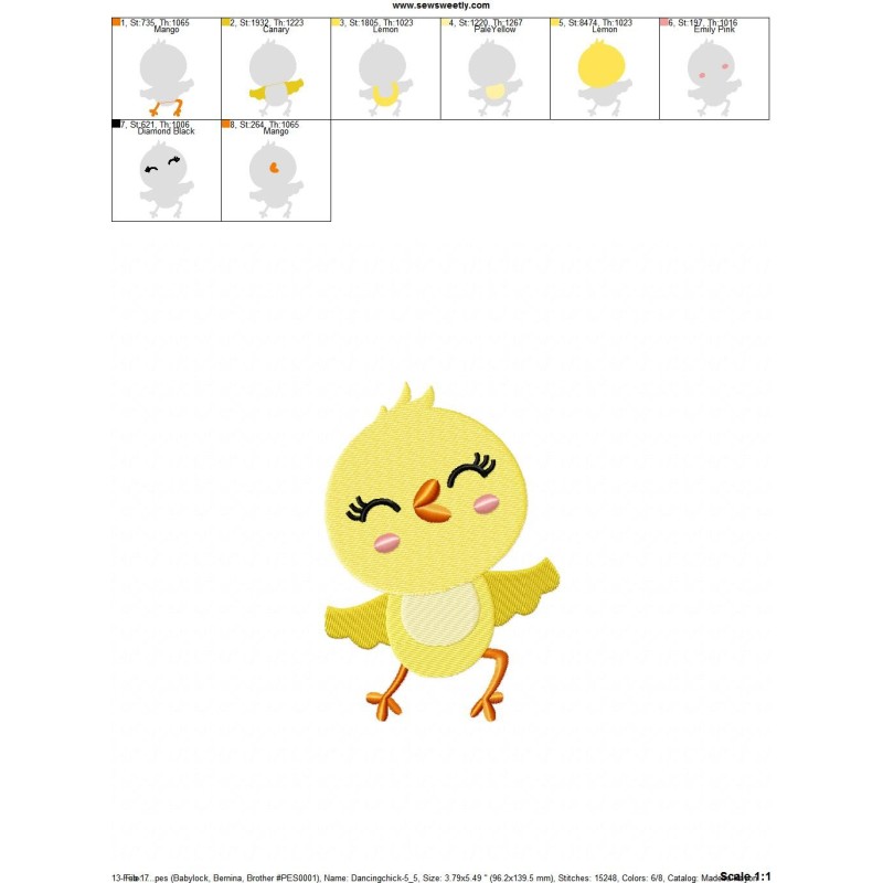 Dancing Chick Embroidery Design Pattern