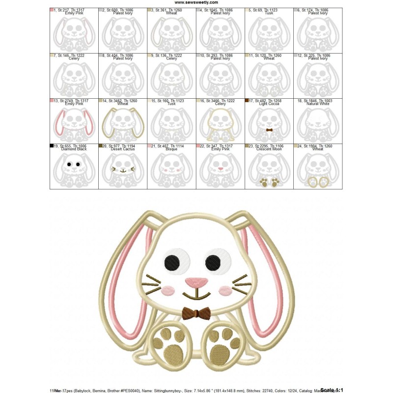 Easter Sitting Bunny Boy Applique Design Pattern