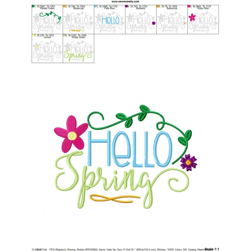 Hello Spring Floral Lettering Embroidery Design Pattern