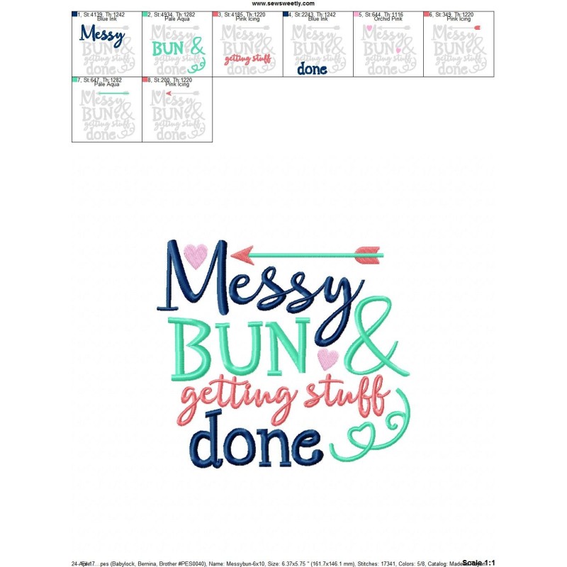Messy Bun Embroidery Design Pattern