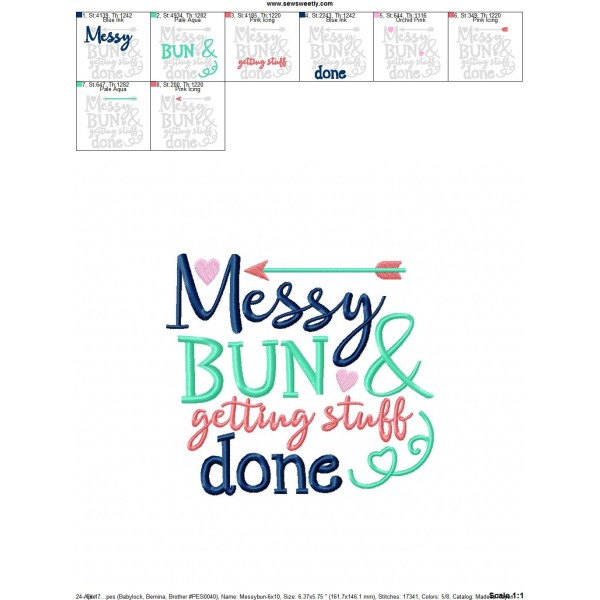 Messy Bun Embroidery Design Pattern