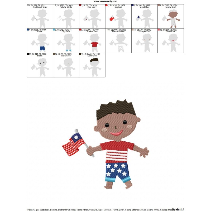 Free 4th of July Boy-2 Patriotic Embroidery Design Pattern