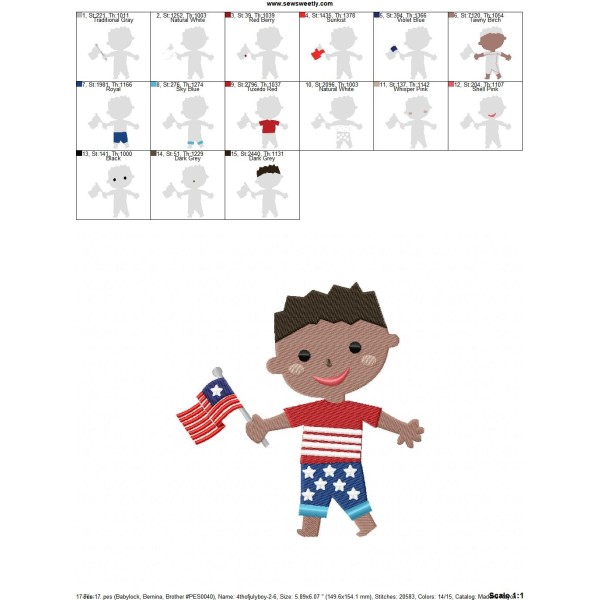 Free 4th of July Boy-2 Patriotic Embroidery Design Pattern