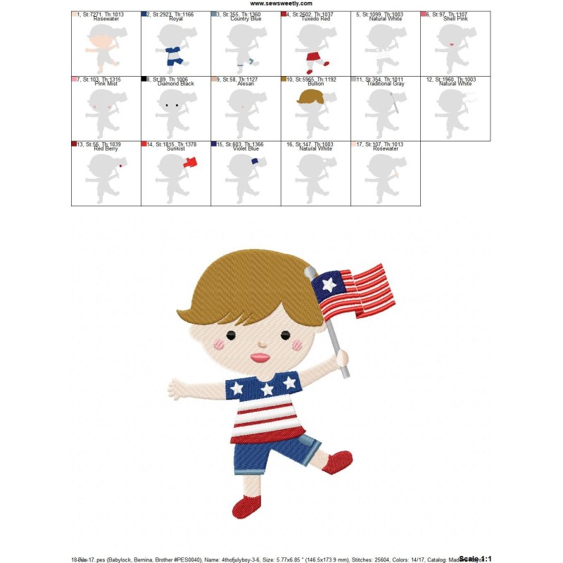 4th of July Boy-3 Patriotic Embroidery Design Pattern