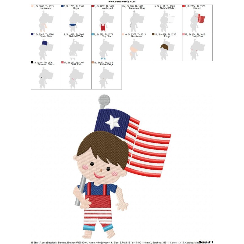 4th of July Boy-4 Patriotic Embroidery Design Pattern