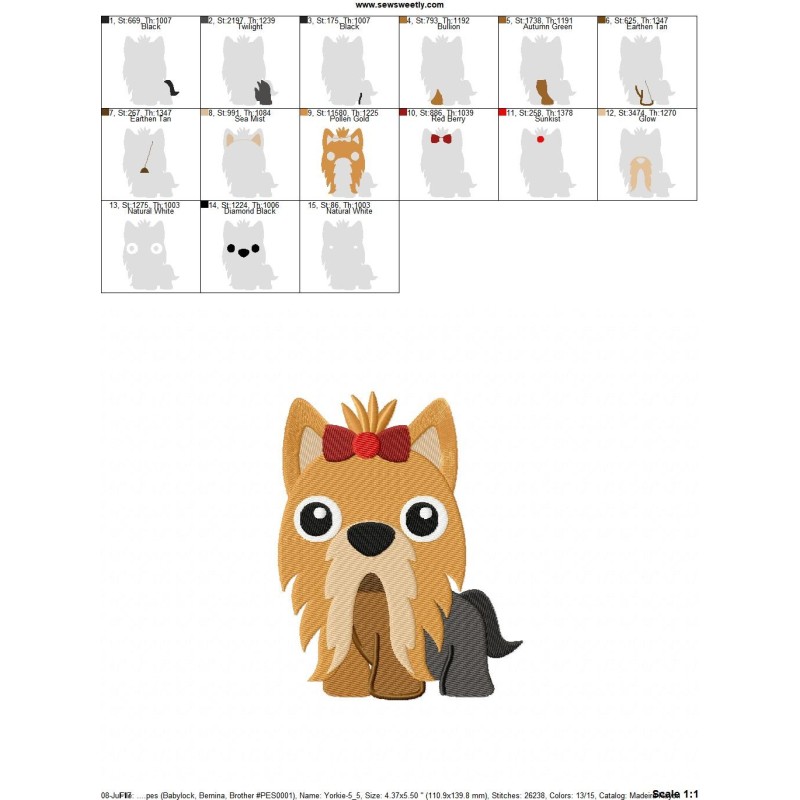 Yorkie Dog Embroidery Design Pattern