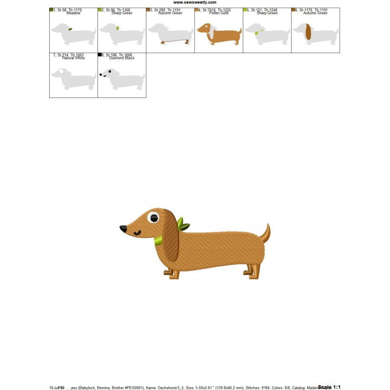 Dachshund Dog Embroidery Design Pattern