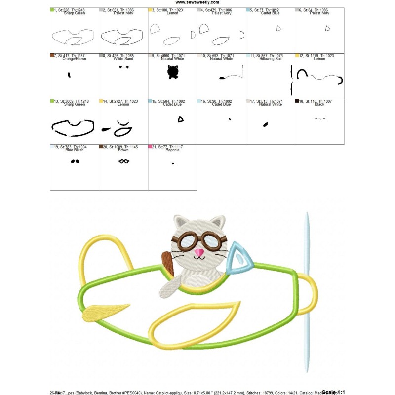 Cat Pilot Applique Design Pattern