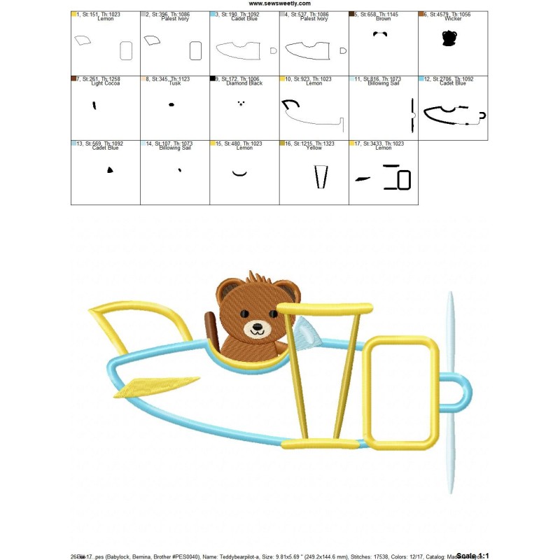 Teddy Bear Pilot Applique Design Pattern