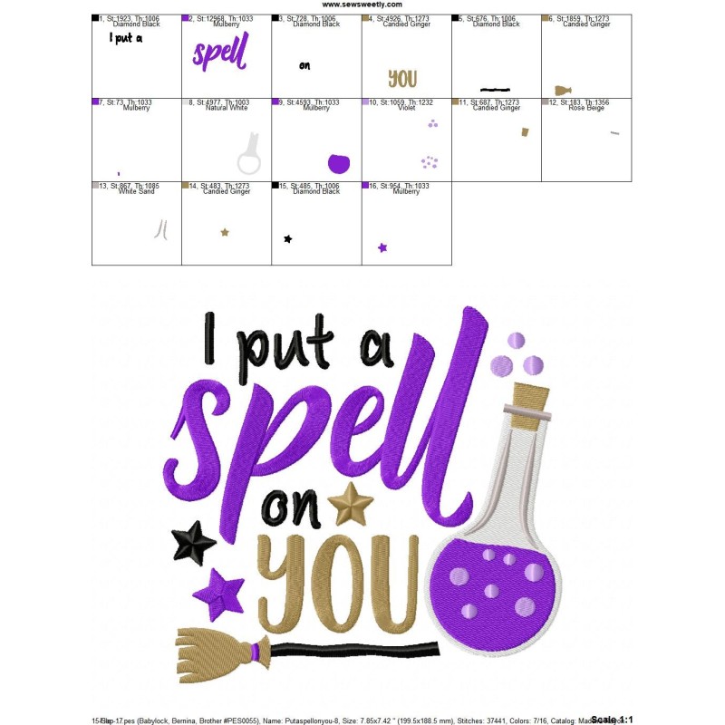 I Put a Spell On You Lettering Embroidery Design Pattern