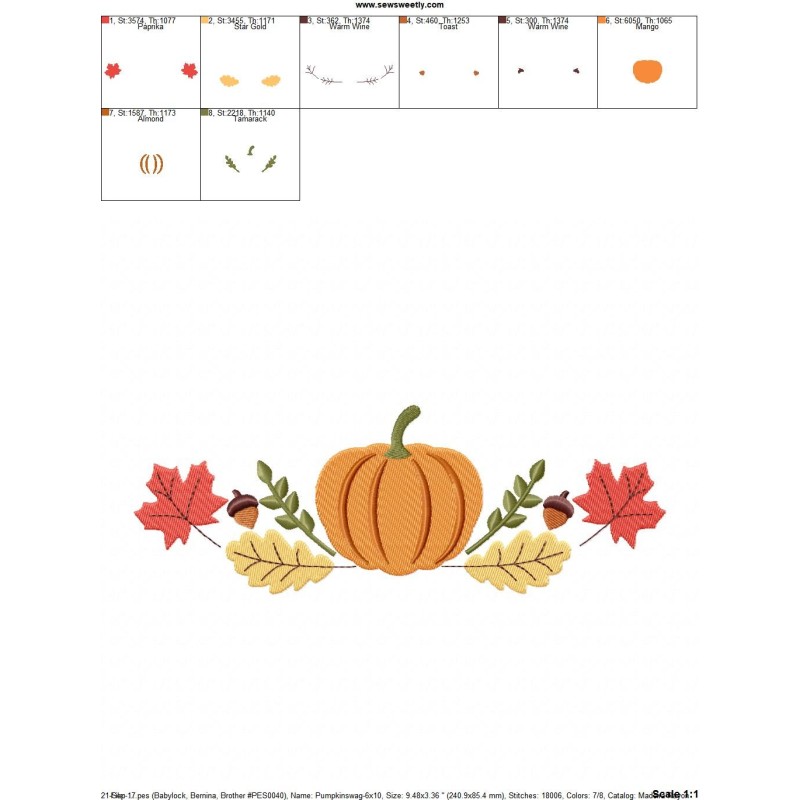 Pumpkin Swag Embroidery Design Pattern