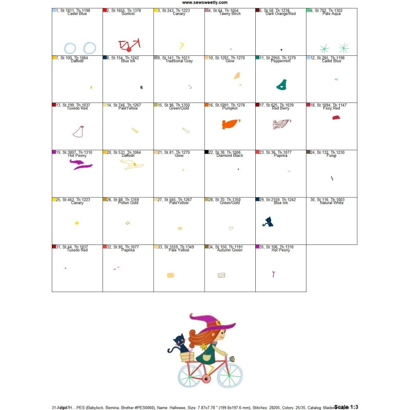 Halloween Bike- Cute Witch Embroidery Design Pattern
