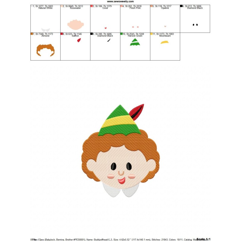 Buddy elf Head Embroidery Design Pattern