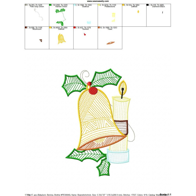 Bean Stitch Christmas Bell Embroidery Design Pattern