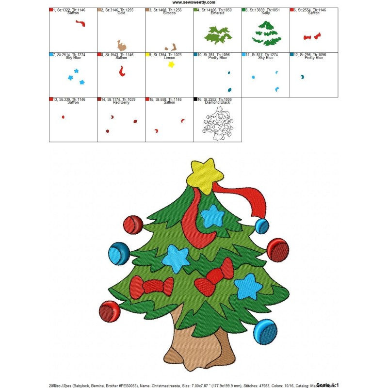 Christmas Tree Stars Embroidery Design Pattern