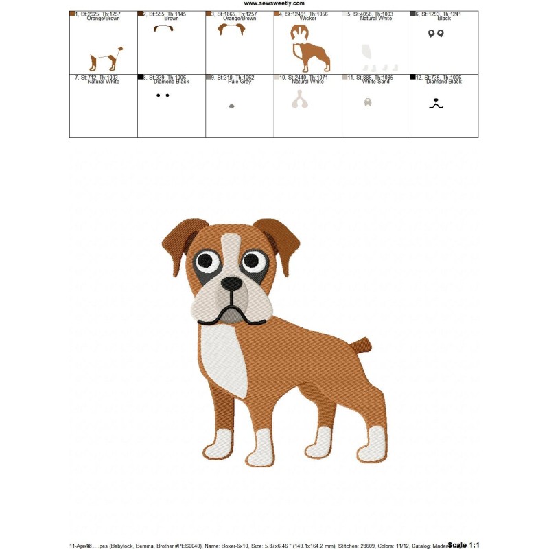 Boxer Dog Embroidery Design Pattern