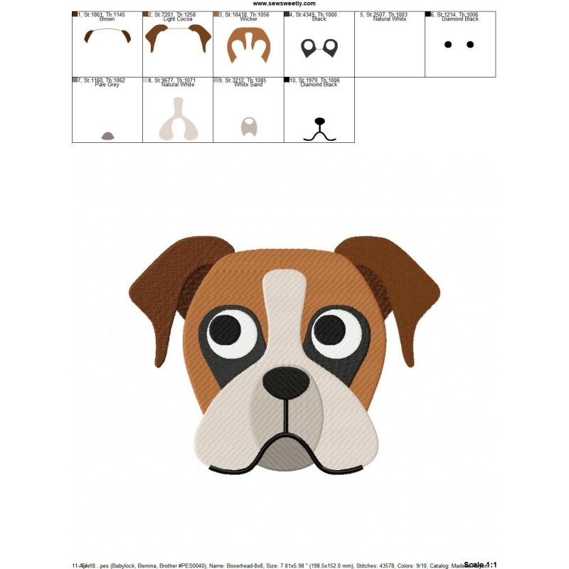 Boxer Dog Head Embroidery Design Pattern