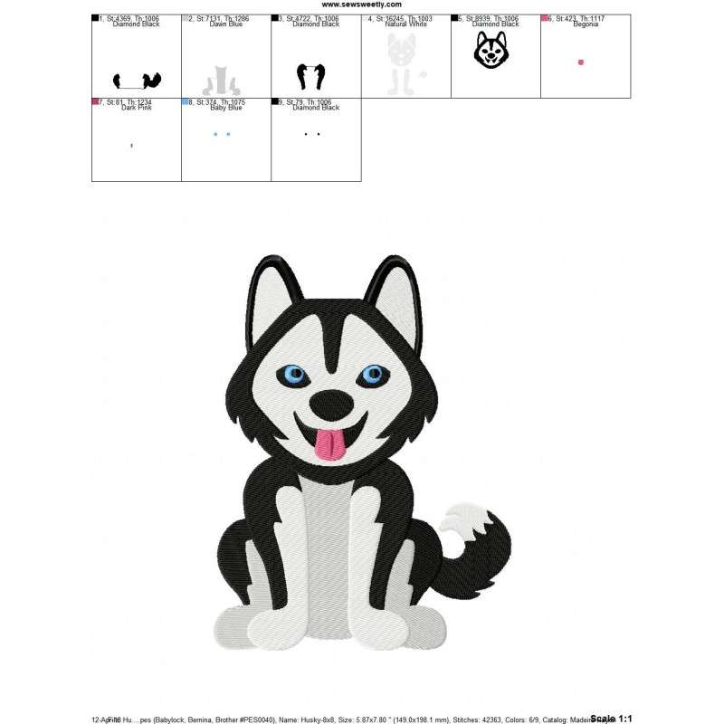 Husky Dog Embroidery Design Pattern