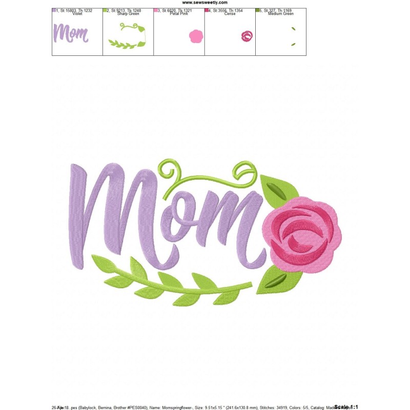 Mom Spring Flower Embroidery Design Pattern