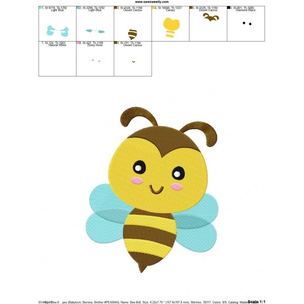 Bee Machine Embroidery Design Pattern
