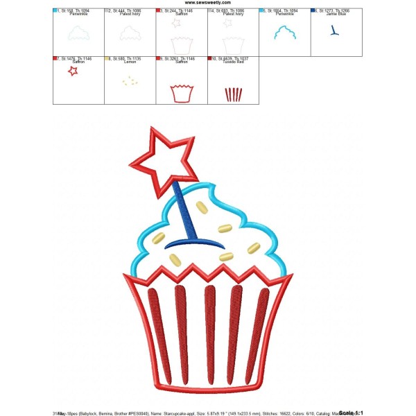 Free Star Cupcake Applique Design Pattern