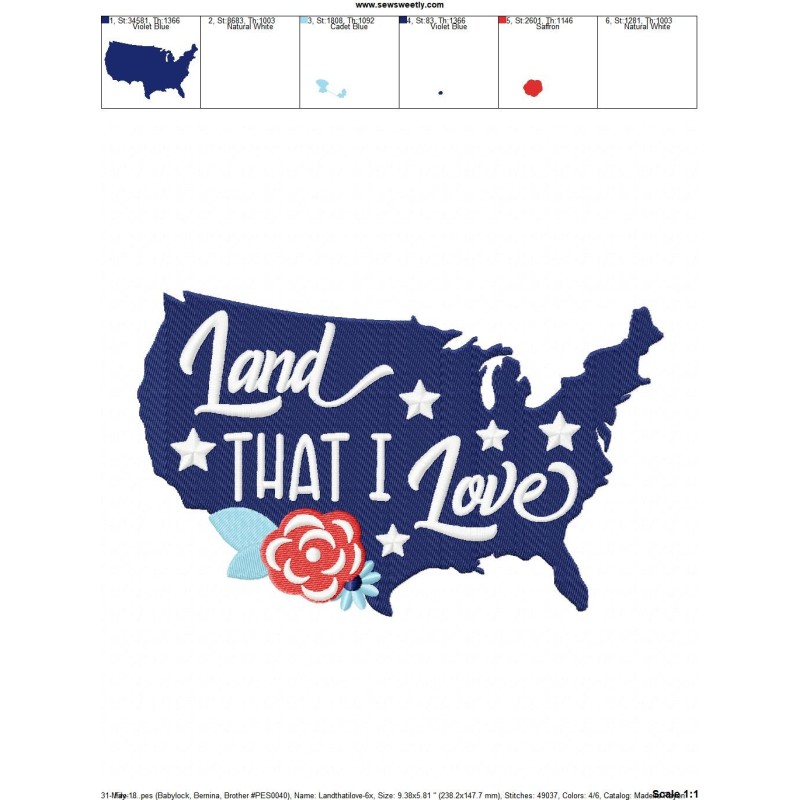 Land That I Love Machine Embroidery Design Pattern
