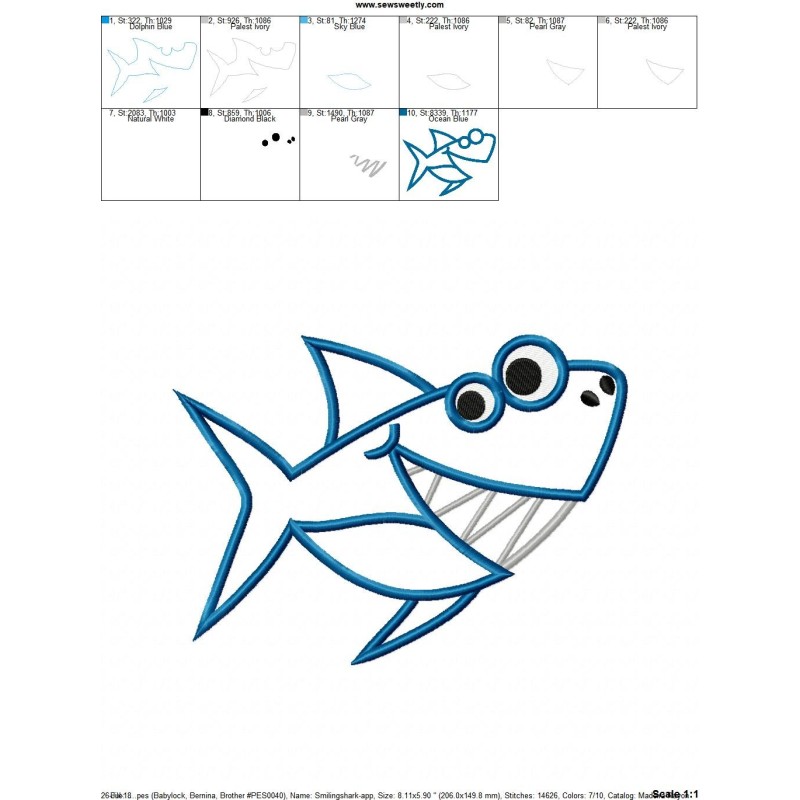 Smiling Shark Applique Design Pattern