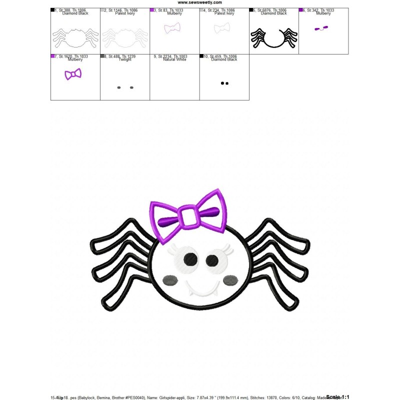 Girl Spider Applique Design Pattern