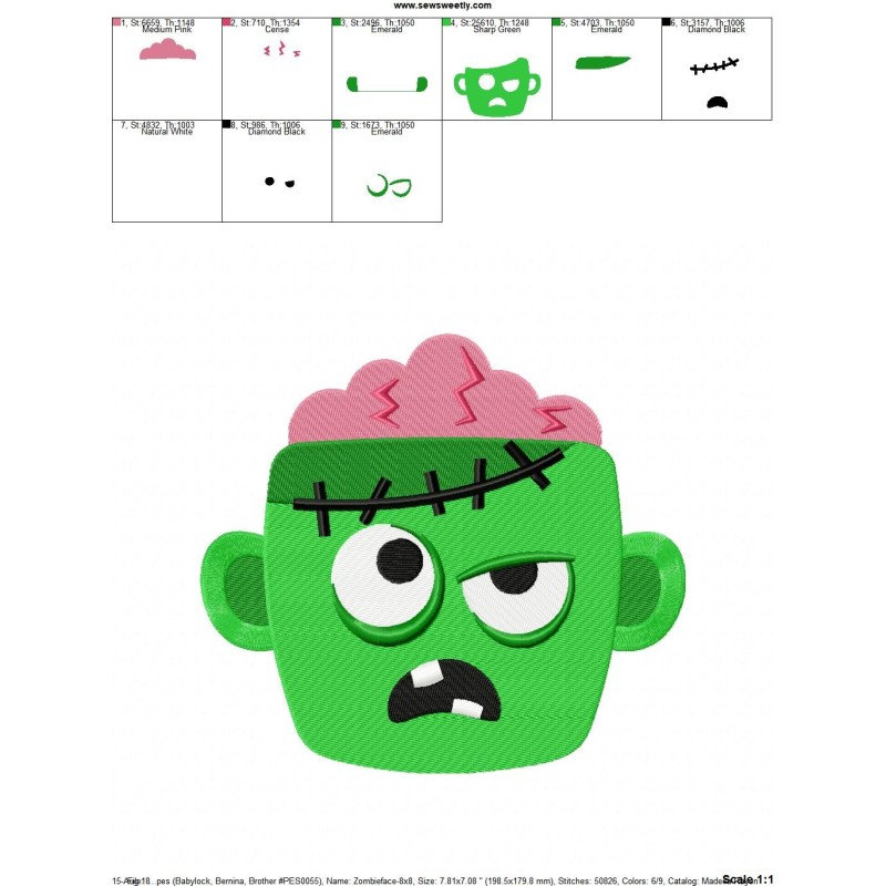 Zombie Face Embroidery Design Pattern