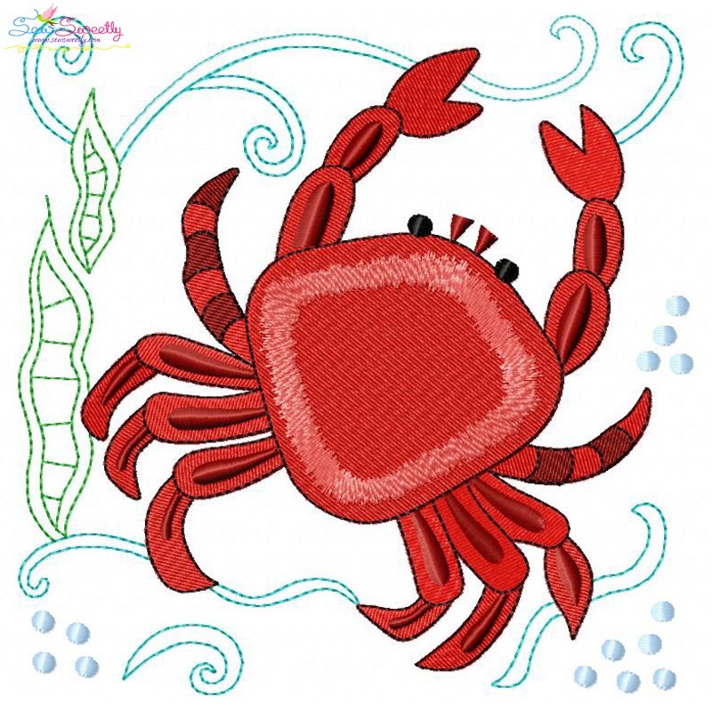 Sea Life Block- Crab Embroidery Design Pattern