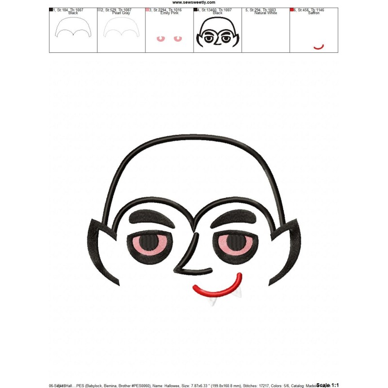 Halloween Face- Vampire- Applique Design Pattern