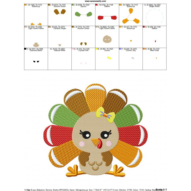 Sitting Turkey Girl Embroidery Design Pattern