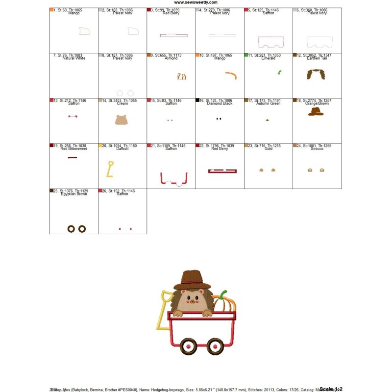 Hedgehog- Boy Wagon Applique Design Pattern