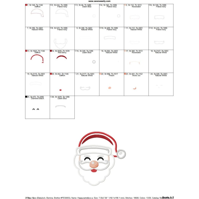 Happy Santa Face Applique Design Pattern