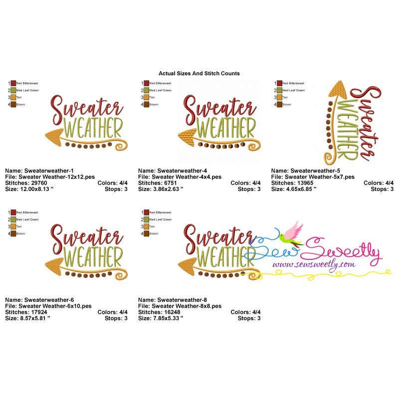Sweater Weather Lettering Embroidery Design Pattern